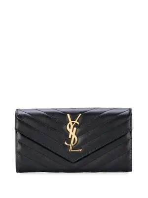Saint Laurent Cassandre Matelassé Large Flap Wallet In Grain De Poudre Leather - Black