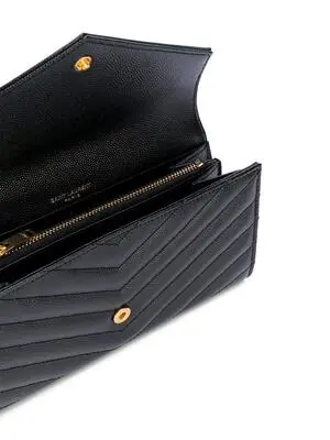 Saint Laurent Cassandre Matelassé Large Flap Wallet In Grain De Poudre Leather - Black