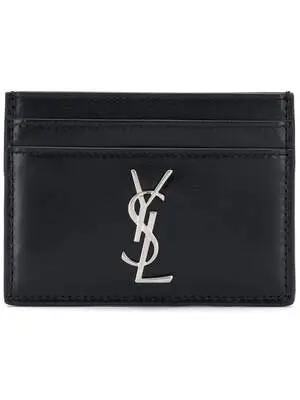 Saint Laurent Smooth Leather Cassandre Card Holder - Black