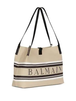 Balmain Canvas And Leather Medium Tote - Multicolor