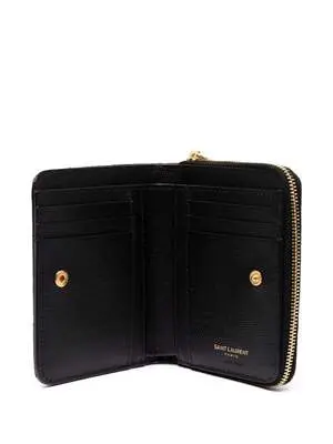Saint Laurent Cassandre Matelassé Compact Zip Around Wallet In Grain De Poudre Leather - Black