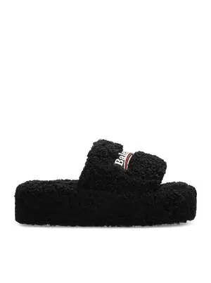Balenciaga Slippers Platform In Shearling - Black