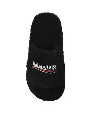 Balenciaga Shearling Platform Slippers - Black