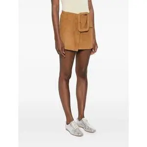AMI Paris Suede Buckled A-line Skirt - Brown