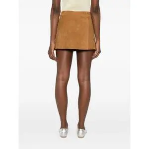 AMI Paris Suede Buckled A-line Skirt - Brown