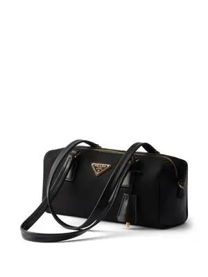 Prada Re-nylon And Leather Medium Top-handle Bag With Padlock - Black