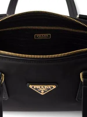 Prada Re-nylon And Leather Medium Top-handle Bag With Padlock - Black