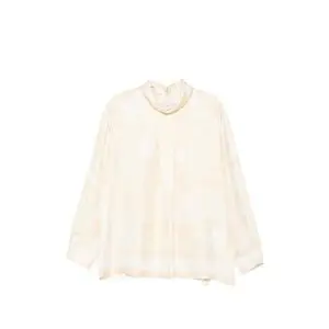 Carven Printed Silk High Neck Blouse - Cream