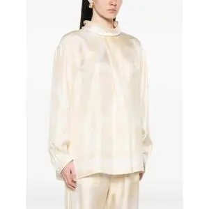 Carven Printed Silk High Neck Blouse - Cream