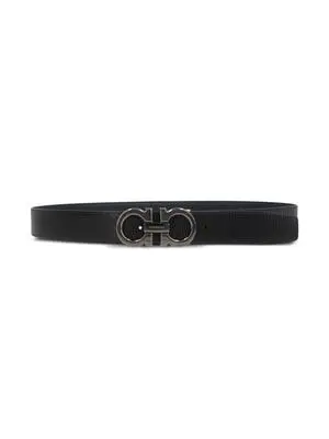FERRAGAMO Semi-matt Grained Leather Reversible Gancini Belt - Black