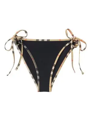 Burberry Check-trimmed Stretch Nylon Bikini Bottoms - Black