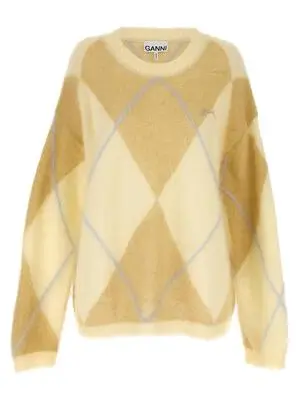 GANNI Logo Embroidery Diamond Sweater - Yellow