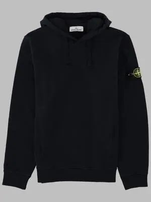 Stone Island Logo Patch Cotton Hoodie - Blue
