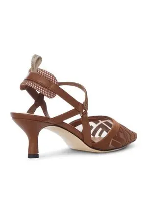 Fendi Colibrì Lite Slingback With Medium Heel In Mesh With Ff Embroidery - Brown