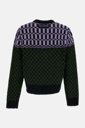 Marni Geometric Jacquard Carded Wool V-neck Sweater - Multicolor