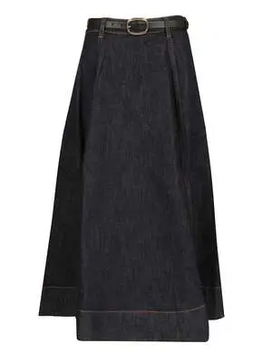 SELF-PORTRAIT Denim Midi Skirt - Blue