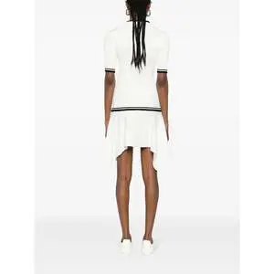Off-White Short Sleeve Ribbed Knit A-line Dress - White