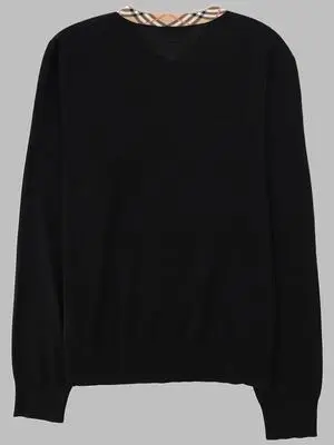 Burberry Maglia In Lana Merino Con Scollo Check - Black