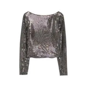 SELF-PORTRAIT Embellished Long Sleeve Round Neck Top - Black