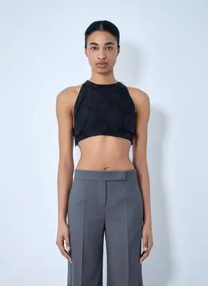 Max Mara Suede Halter Crop Top - Black