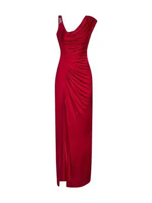 Versace Red Liquid Jersey Draped Long Dress - Multicolor