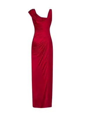Versace Red Liquid Jersey Draped Long Dress