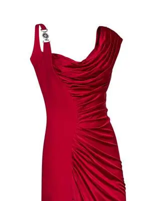 Versace Red Liquid Jersey Draped Long Dress