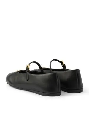 Prada Nappa Leather Ballet Flats With Logo - Black