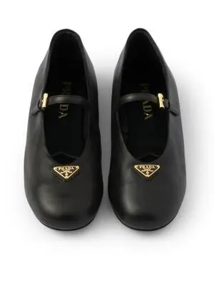 Prada Nappa Leather Ballet Flats With Logo - Black