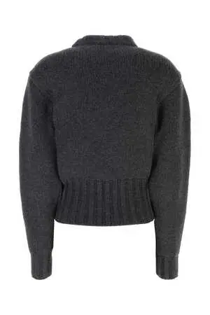 Alexander McQueen Melange Dark Grey Stretch Wool Blend Sweater