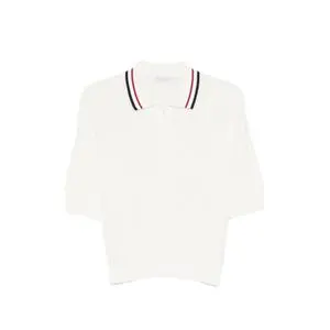 Brunello Cucinelli Striped Collar Polo Top - Cream