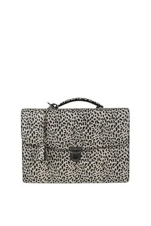 Celine Leopard Print Leather Satchel Bag - Black