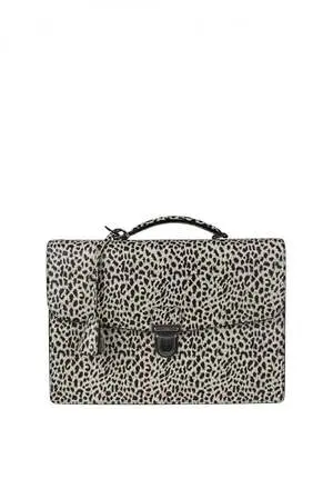 Celine Leopard Print Leather Satchel Bag - Black