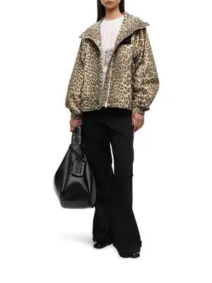 GANNI Nylon Jacket With Leopard Print