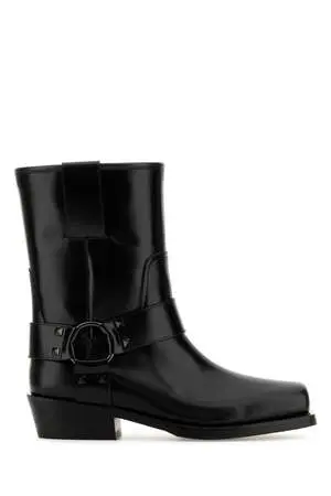 Valentino Garavani Leather Biker Rockstud Ankle Boots - Black