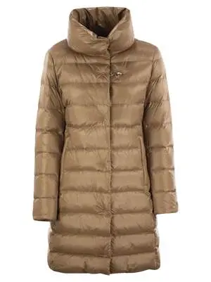 FAY Long Down Jacket With Hook - Brown