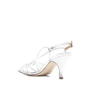 AeydĒ Tone Calf Leather Strappy Knotted Slingback Shoes - Silver