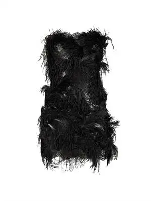Attico Black Lace And Feather Strapless Mini Dress - Multicolor
