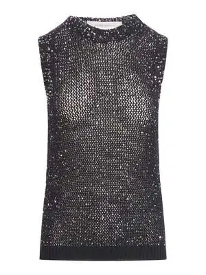 GOLDEN GOOSE Net Mesh Top With Sequins And Contrasting Details - Black