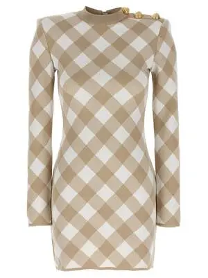 Balmain Vichy Macro Print Viscose Blend Dress - Cream
