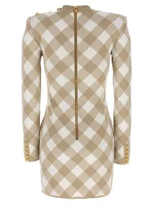 Balmain Vichy Macro Print Viscose Blend Dress - Cream