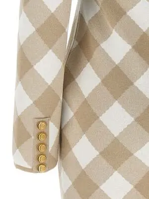 Balmain Vichy Macro Print Viscose Blend Dress - Cream