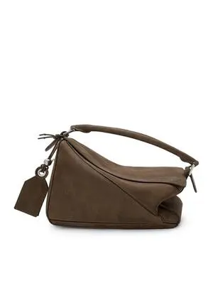 Loewe Featherlight Puzzle Small Bag In Garnet Nubuck - Multicolor