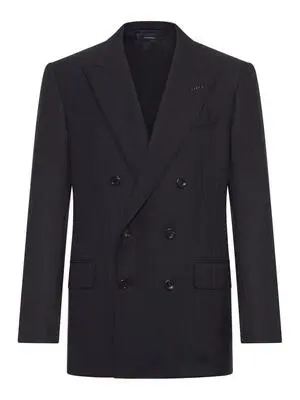 TOM FORD Double-breasted Pinstriped Wool Jacket - Black