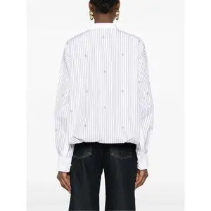 Gucci Striped Embroidered Band Collar Blouse - White