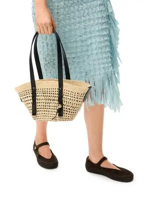 Loewe X Paula`s Ibiza Small Woven Basket Made Of Iraca Palm And Calfskin - Multicolor