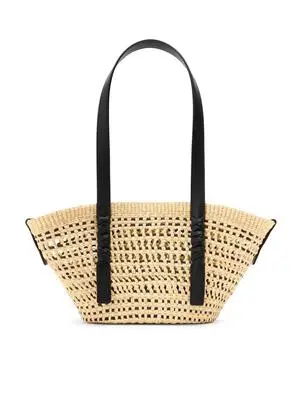 Loewe X Paula`s Ibiza Small Woven Basket Made Of Iraca Palm And Calfskin - Multicolor