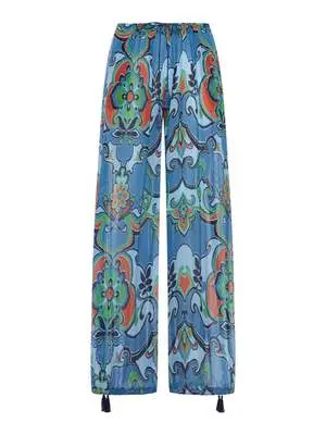 Etro Printed Silk Blend Trousers With Drawstring - Multicolor
