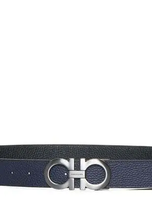 FERRAGAMO Black Leather Reversible Gancini Belt
