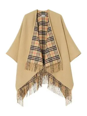 Burberry Reversible Check Wool Cape - Cream
